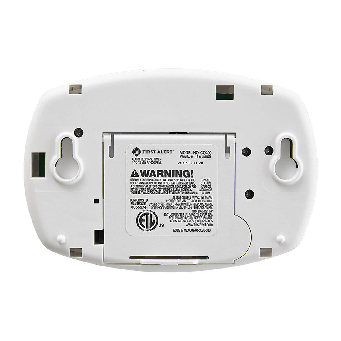 CO400 Carbon Monoxide Alarm/Detector, Battery-Operated