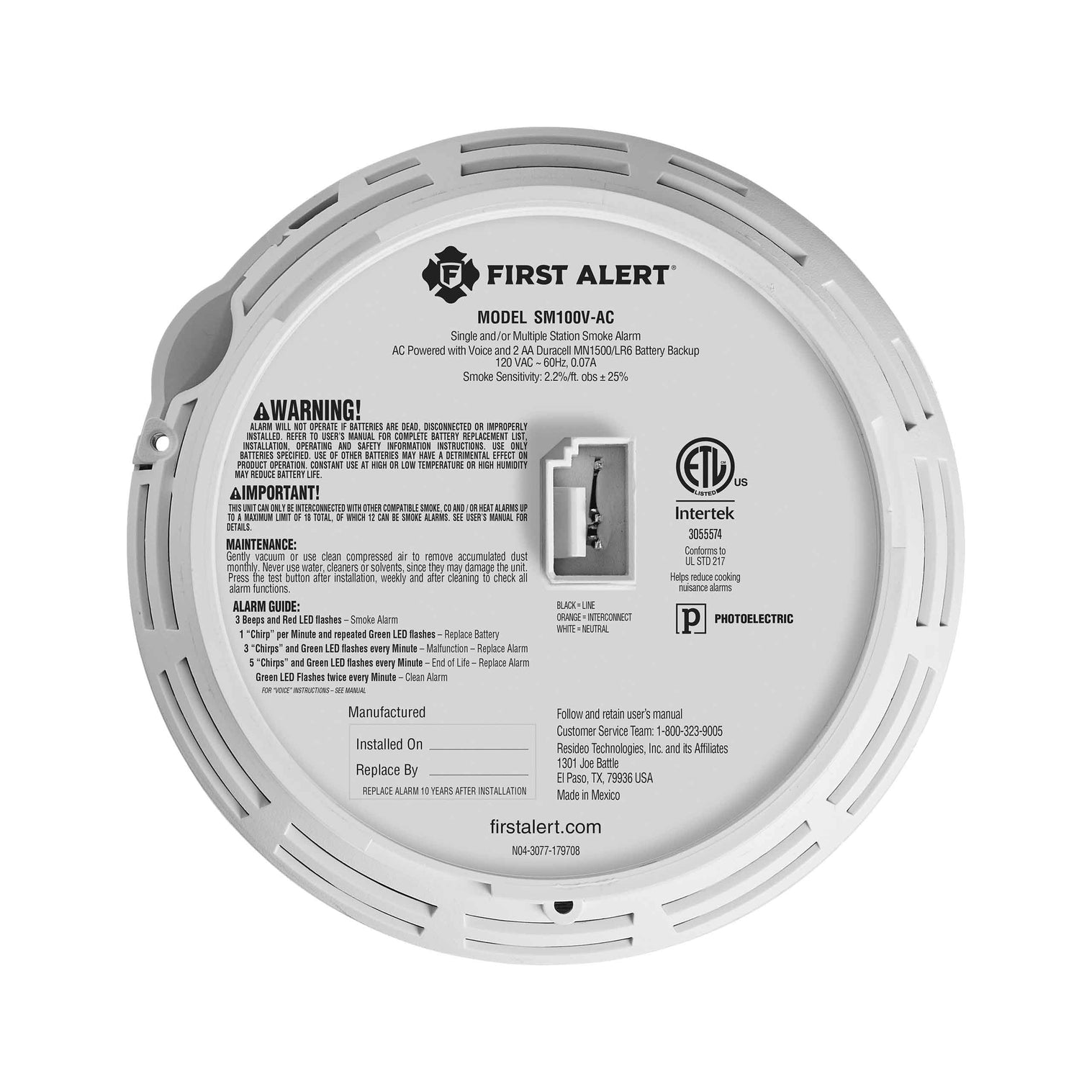Hardwire Smoke Alarm with Battery Backup & Voice Alerts | SM100V-AC