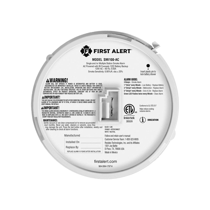 Hardwire Interconnect Smoke Alarm With Battery Backup | SMI100-AC