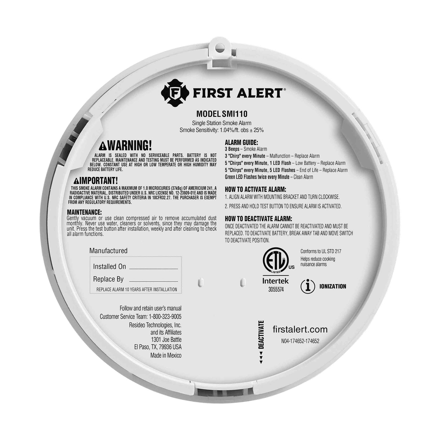 10-Year Battery Smoke Alarm | SMI110