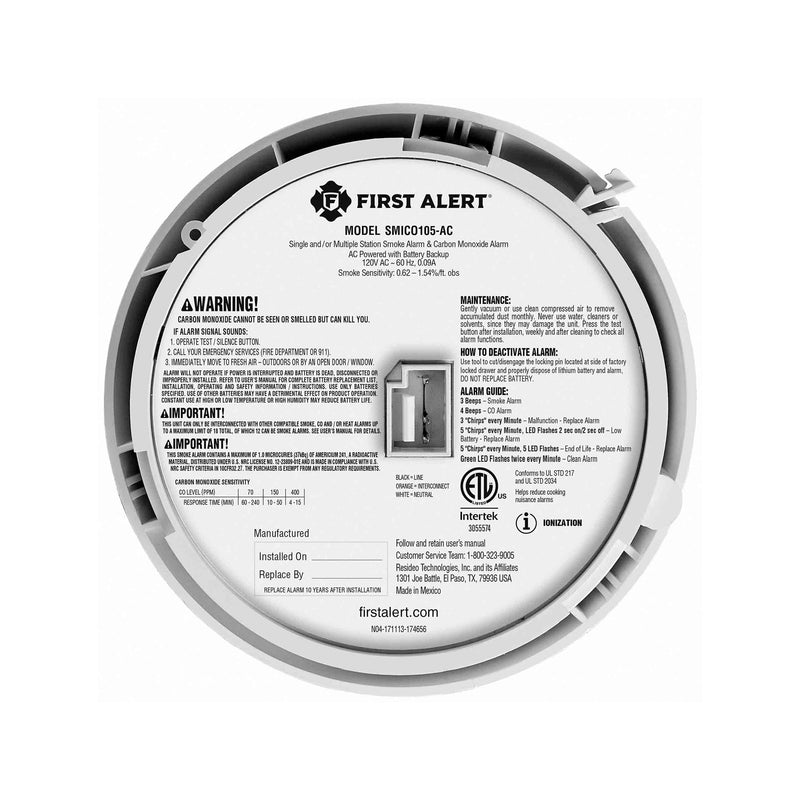 Hardwire Smoke & CO Alarm With 10-Year Battery Backup | SMICO105-AC